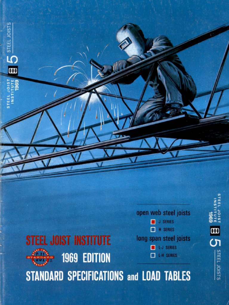 1969 SJI Standard Spec and Load Tables Open Web Steel Joists Longspan ...