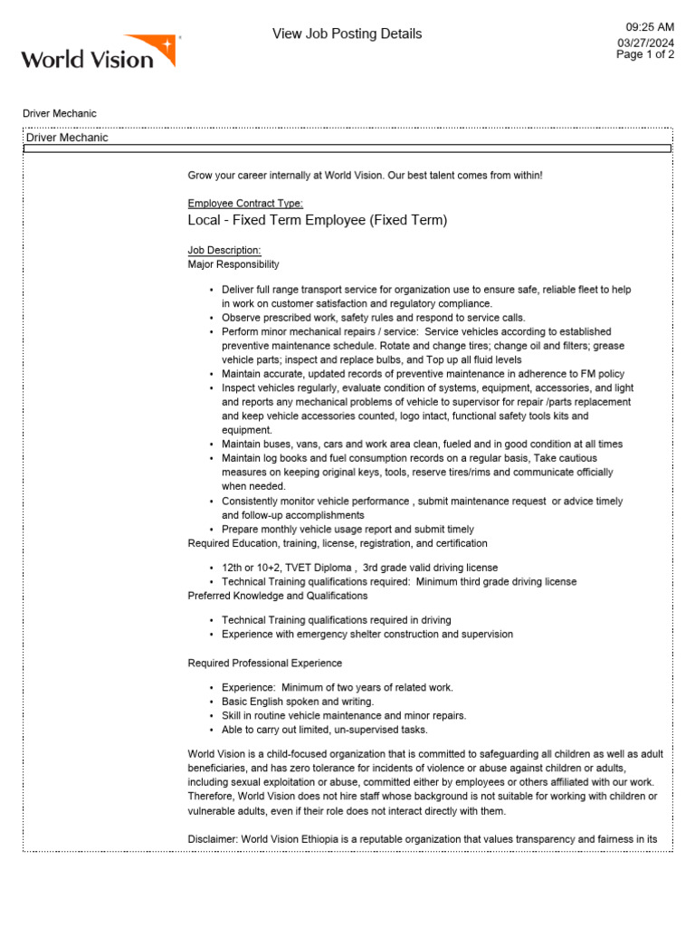View Job Posting Details | PDF | Driver's License | Recruitment
