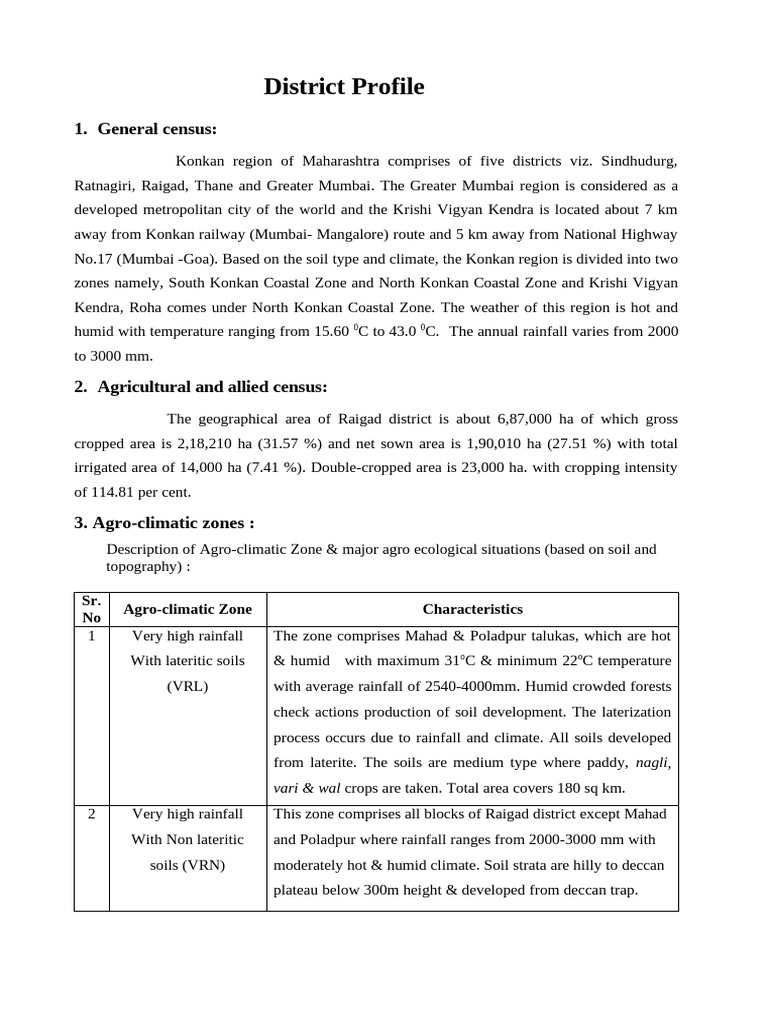 Raigad District Agricultural Profile | PDF | Agriculture | Crops