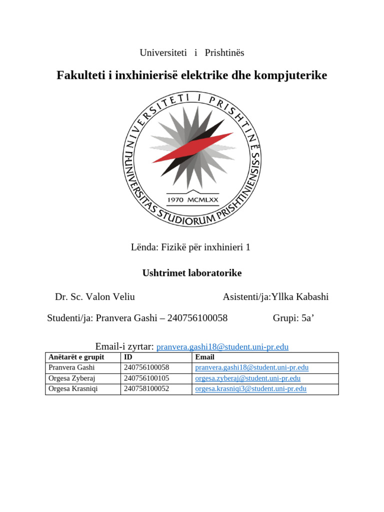 Raporti Për Punën Laboratorike-Fizikë Për Inxhinieri 1 | PDF