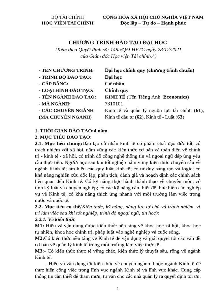 CTDT Nganh Kinh Te - 2021 | PDF