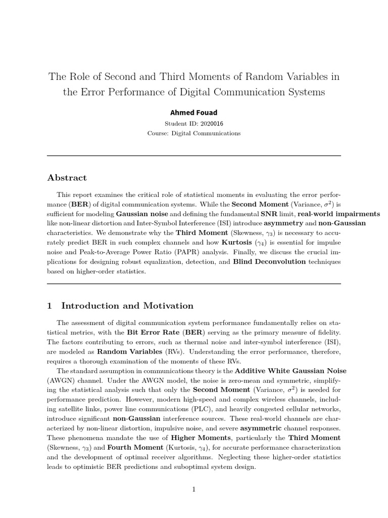 Impact of Statistical Moments on BER in Communication Systems | PDF ...