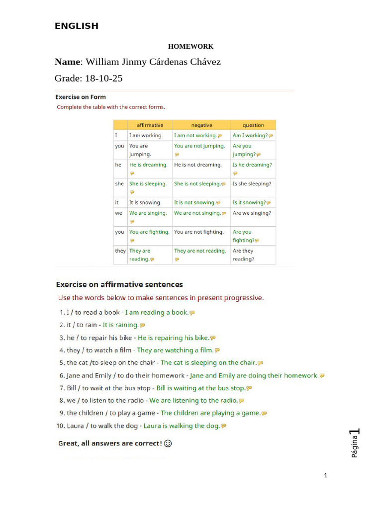 HOMEWORK - EnGLISH - Act. 16 de Octubre - William Jinmy Cárdenas Chávez ...