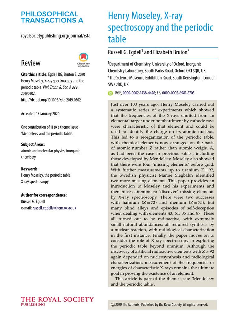 Moseley's Impact on X-ray Spectroscopy | PDF | Chemical Elements ...