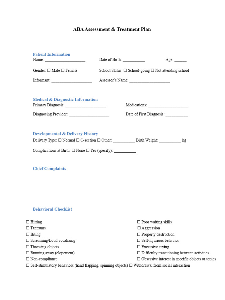 ABA Assessment & Treatment Plan Guide | PDF | Attention Deficit ...