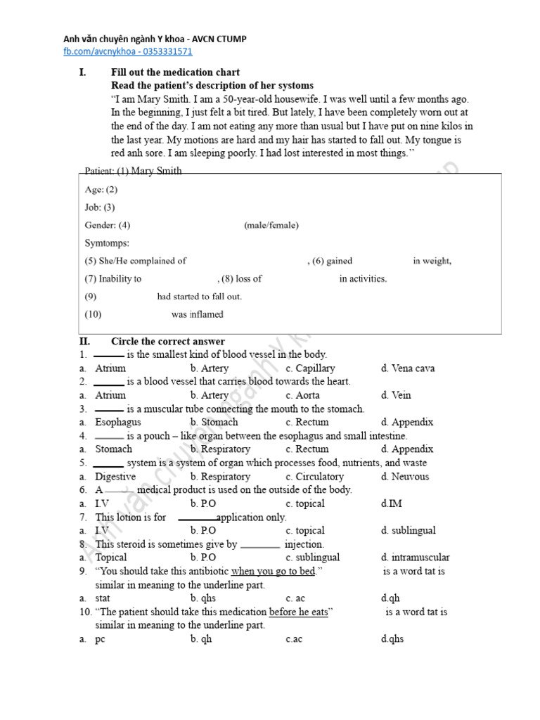 Medical English Exercises and Charts | PDF | Respiratory Tract ...