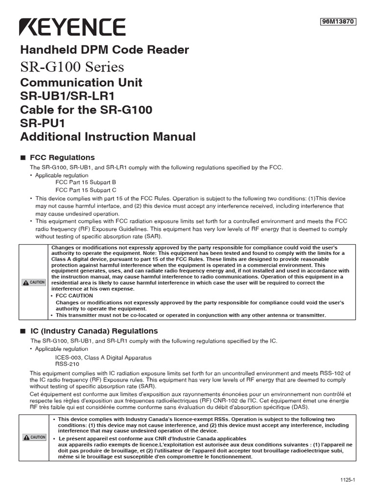 SR-G100 Series: Handheld DPM Code Reader Communication Unit SR-UB1/SR ...
