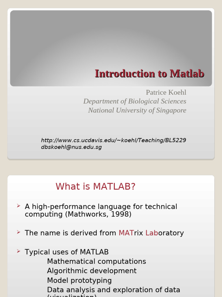 BL5229 Intro Matlab | PDF | Matlab | Applied Mathematics