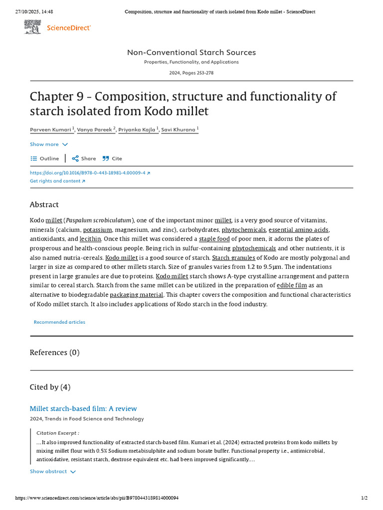 Composition, Structure and Functionality of Starch Isolated From Kodo ...