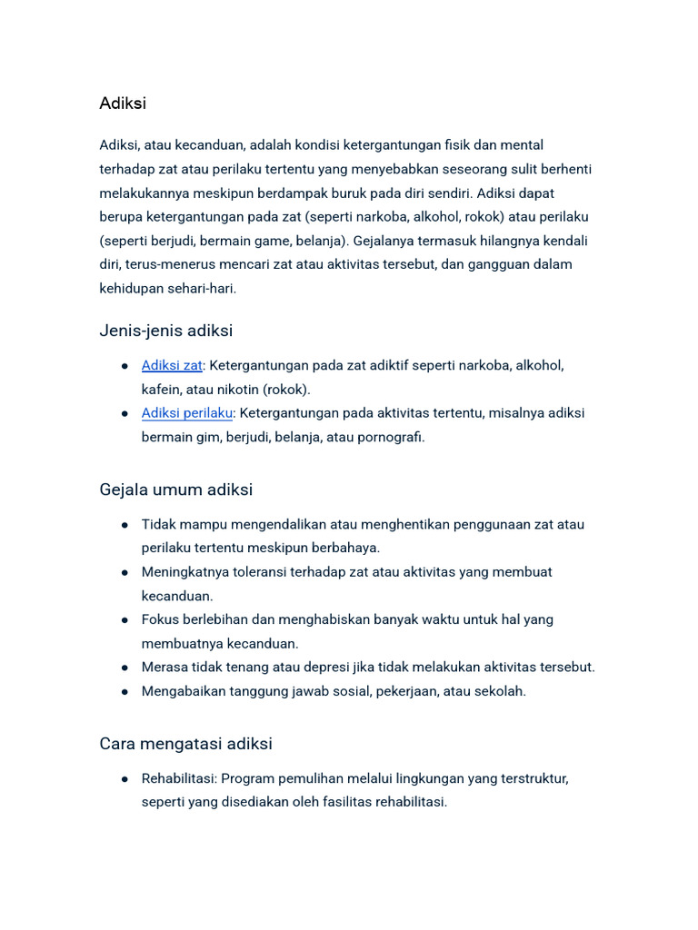Memahami Adiksi: Jenis dan Penanganan | PDF