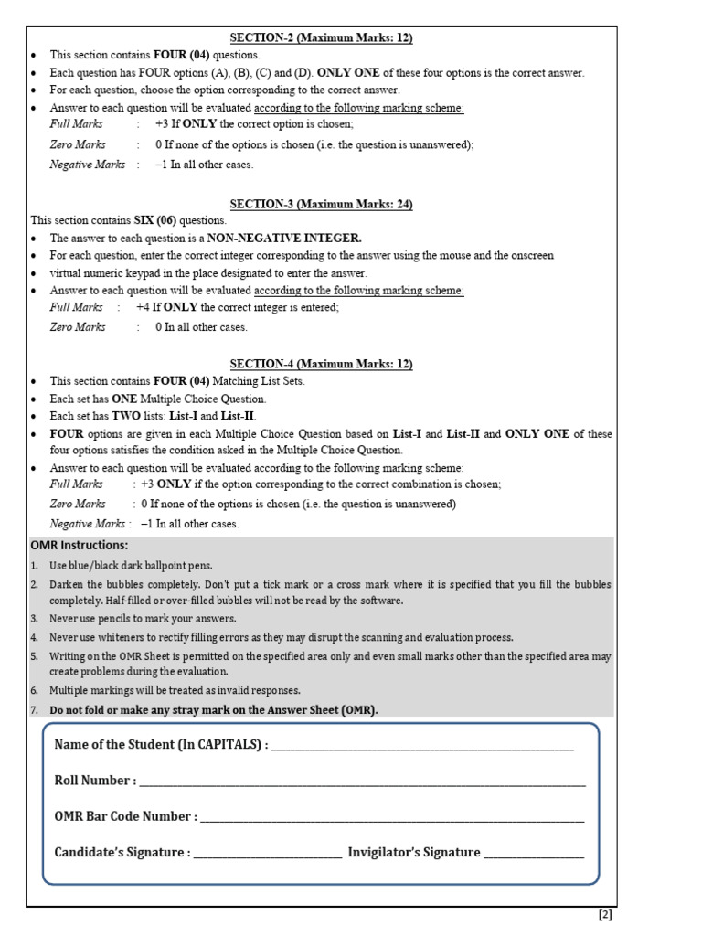 Full Marks Zero Marks Negative Marks: SECTION-2 (Maximum Marks: 12 ...