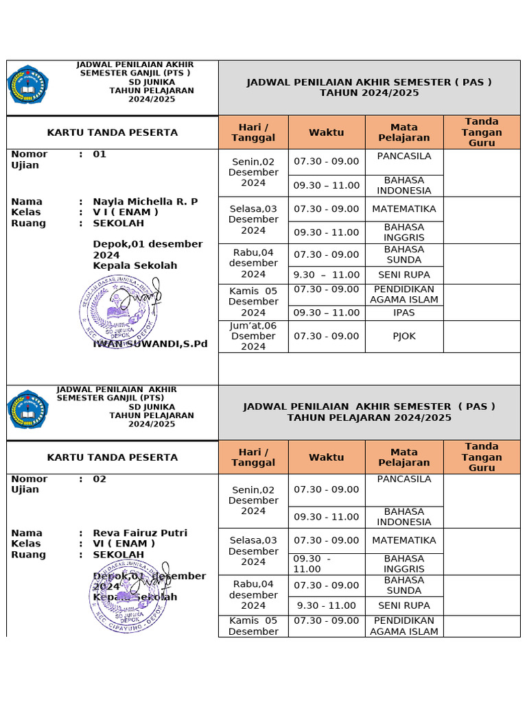 Kartu Sas Kelas 6 Fix | PDF