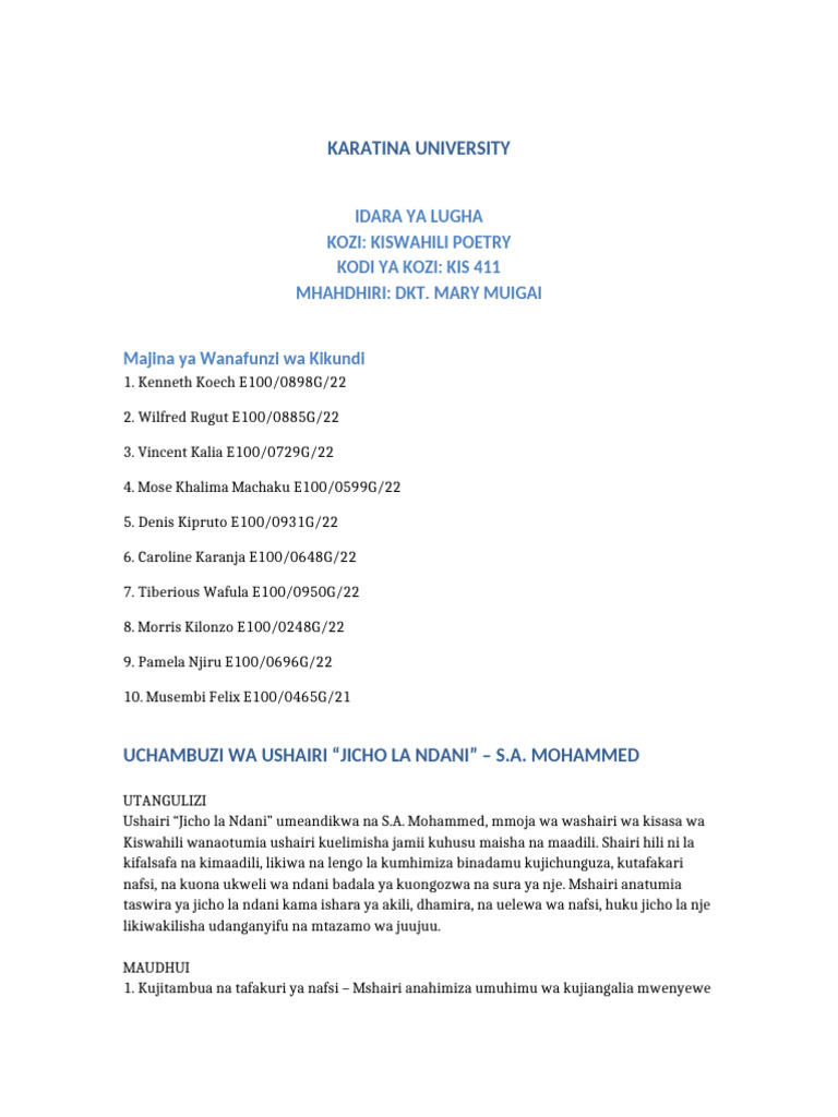 Uchambuzi Jicho La Ndani KIS411 | PDF