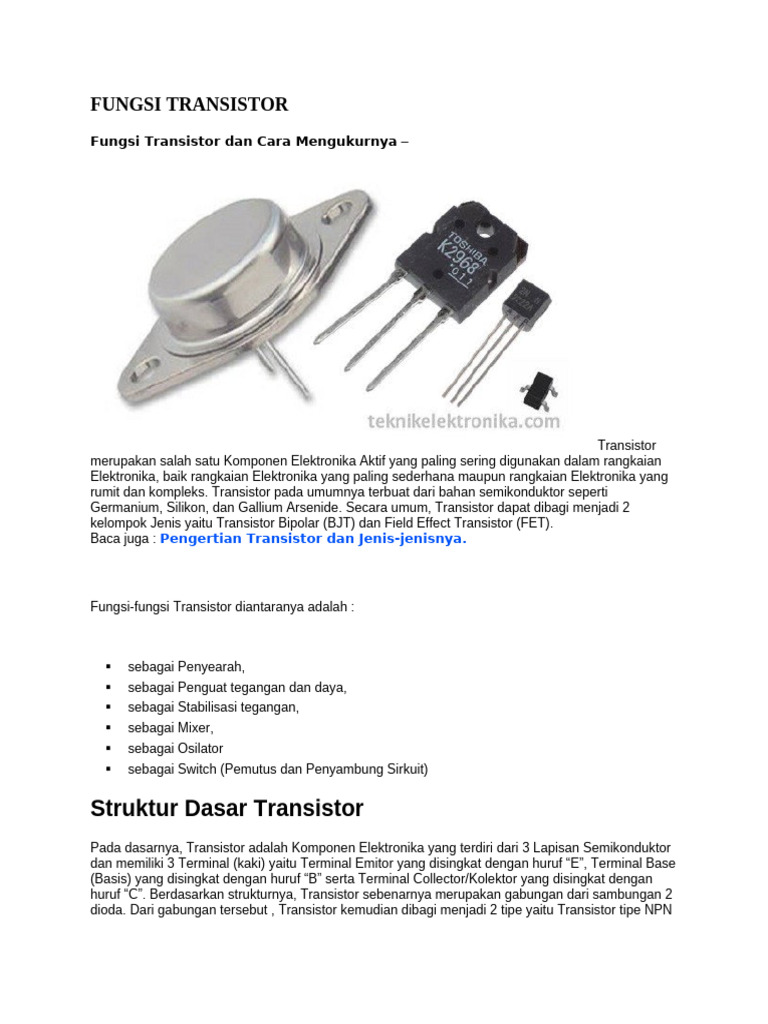 Fungsi dan Cara Mengukur Transistor | PDF