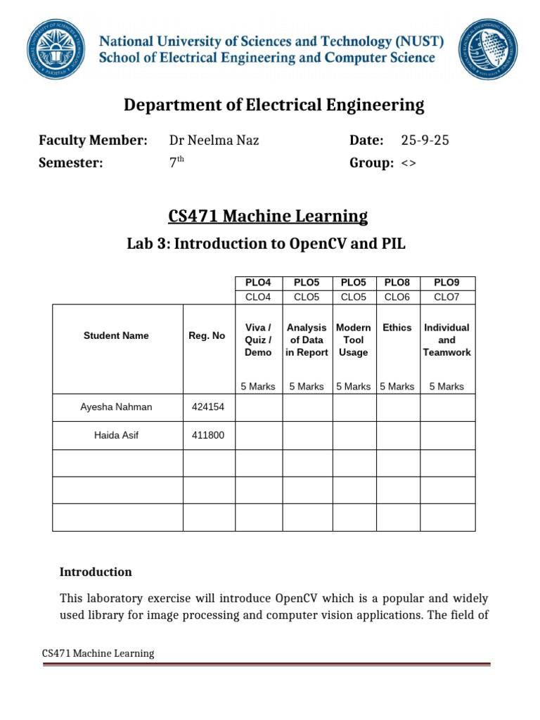 ML Lab 03 Manual - OpenCV and PIL (2025 Update) | PDF | Control Flow | Python (Programming Language)