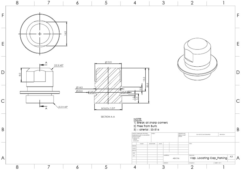 SS-316 Vap. Locating Cap Drawing | PDF | Industrial Processes ...