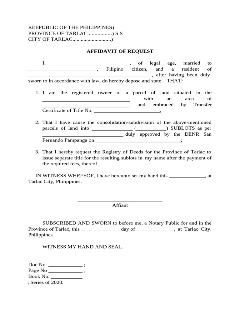 Affidavit for Land Title Request | PDF