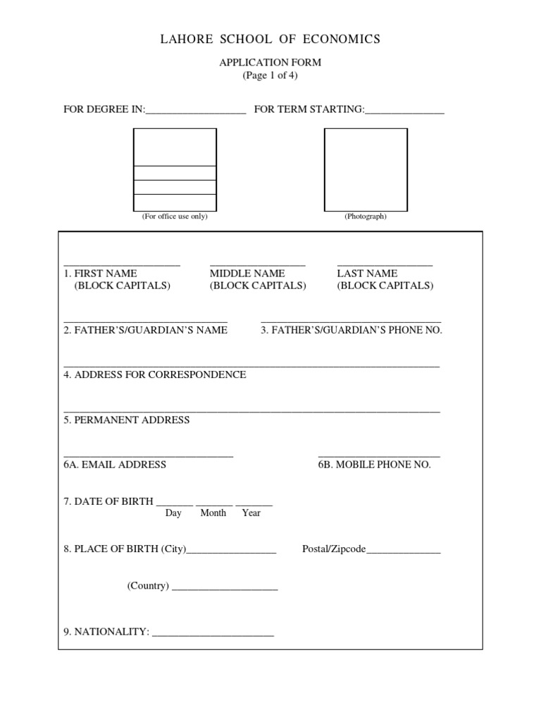 Lahore School of Economics Application Form | PDF | Career & Growth
