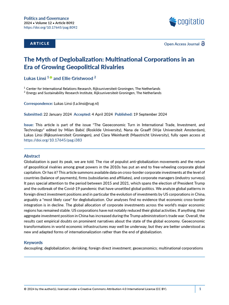 PaG 12 - The Myth of Deglobalization - Multinational Corporations in An ...