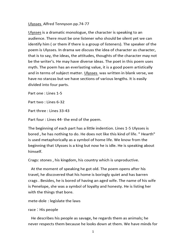 Analysis of Tennyson's Ulysses Poem | PDF