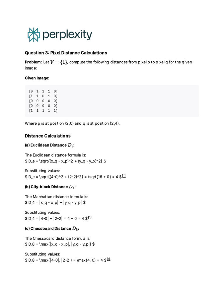 Question 3 Pixel Distance Calculations | PDF | Distance | Mathematical ...