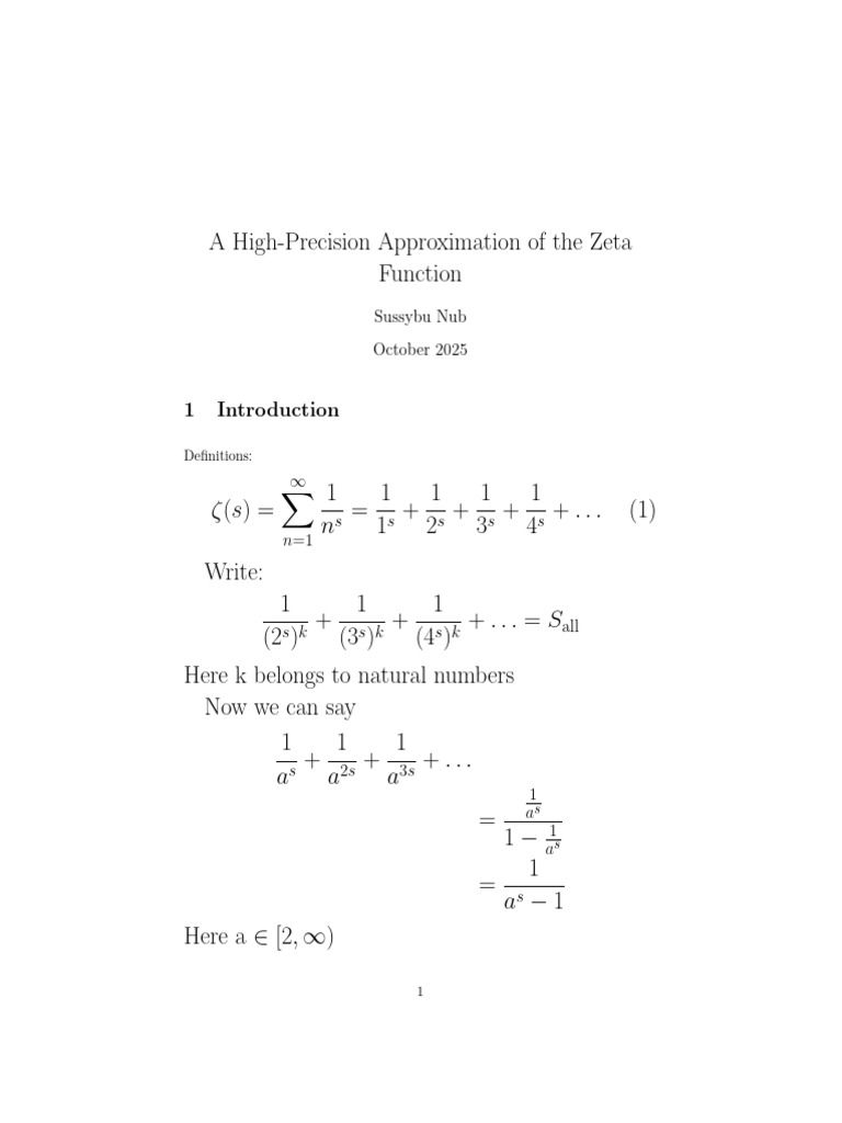 A High Precision Approximation of The Zeta Function (2) by Nigerman123 ...