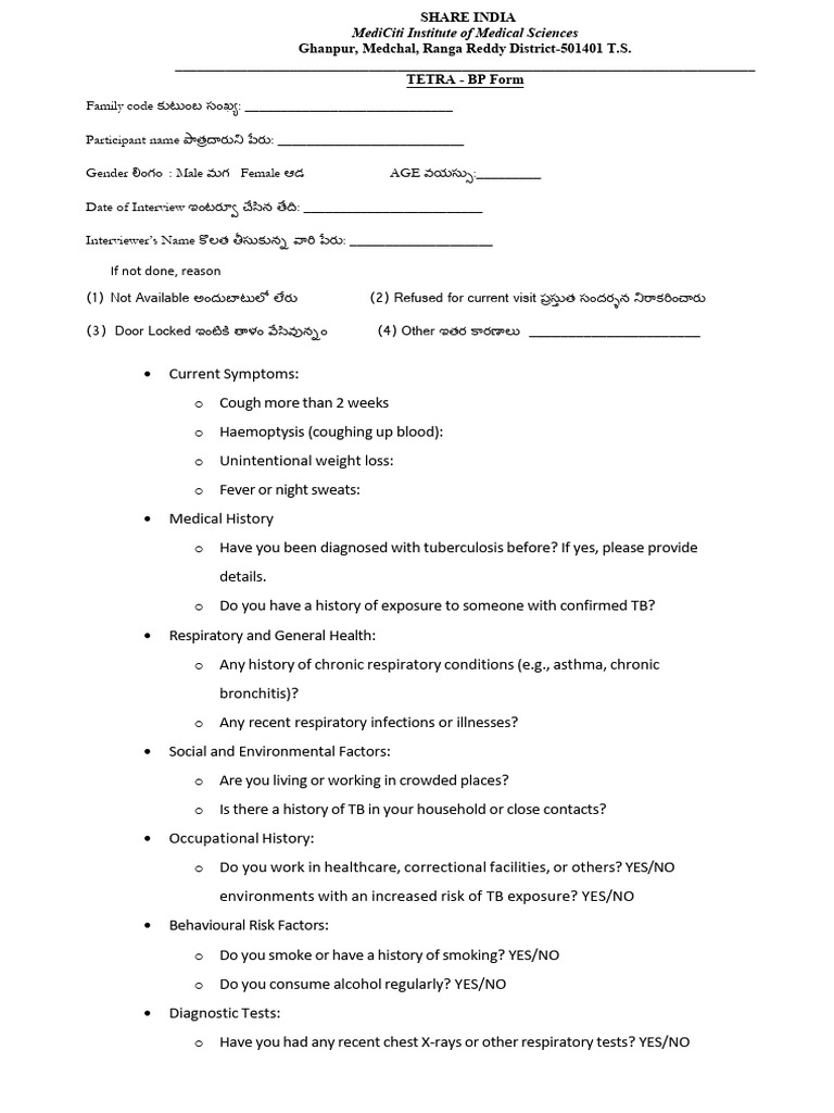 TB Questionnaire | PDF