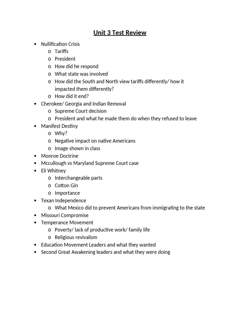 US History Unit 3 Test Review Guide | PDF