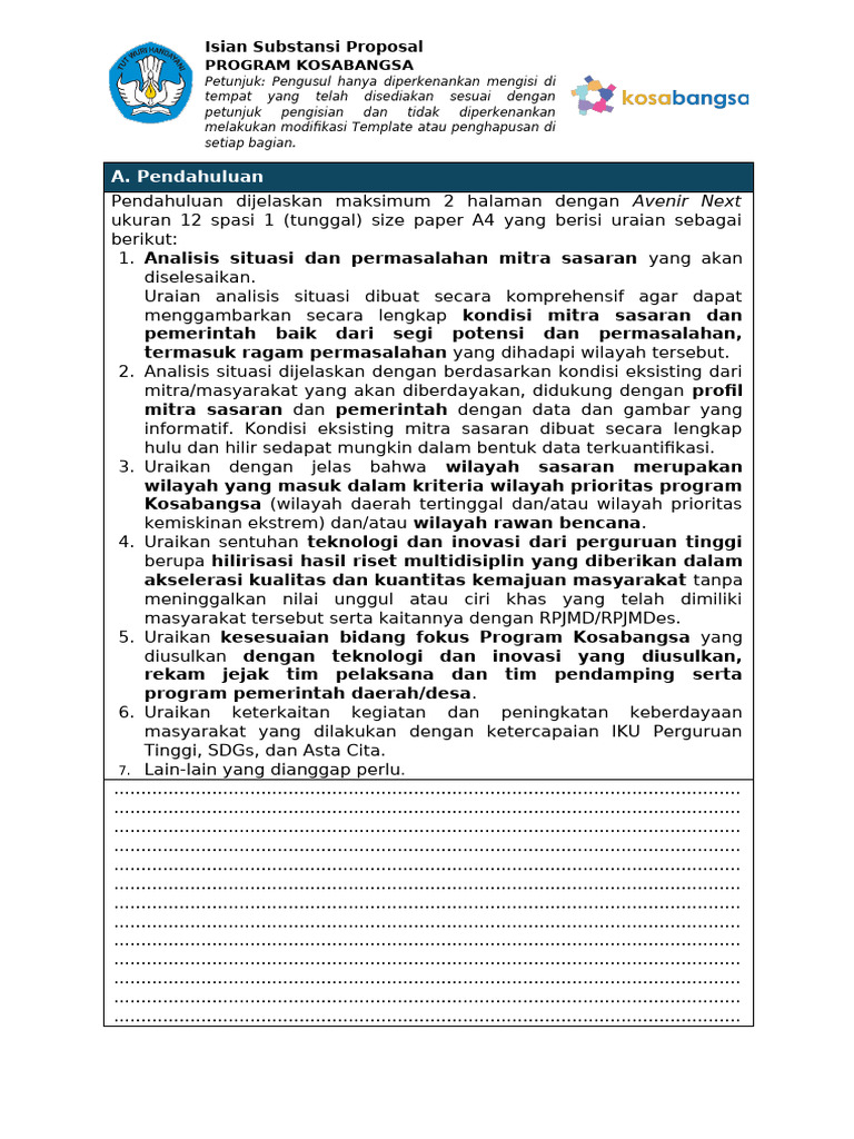 Template Substansi Proposal Kosabangsa (MITRA1) | PDF