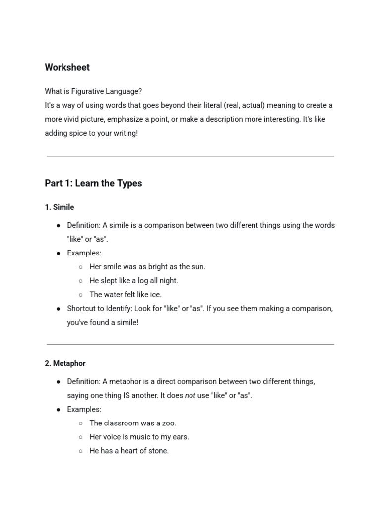 Fig Lang Worksheet | PDF | Metaphor | Linguistics