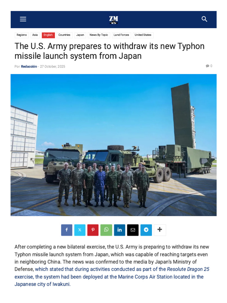 U.S. Army to Withdraw Typhon System from Japan | PDF | Missile ...