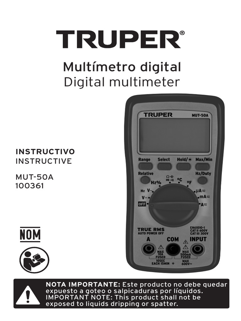 Instructivo del Multímetro Digital MUT-50A | PDF | Corriente continua ...