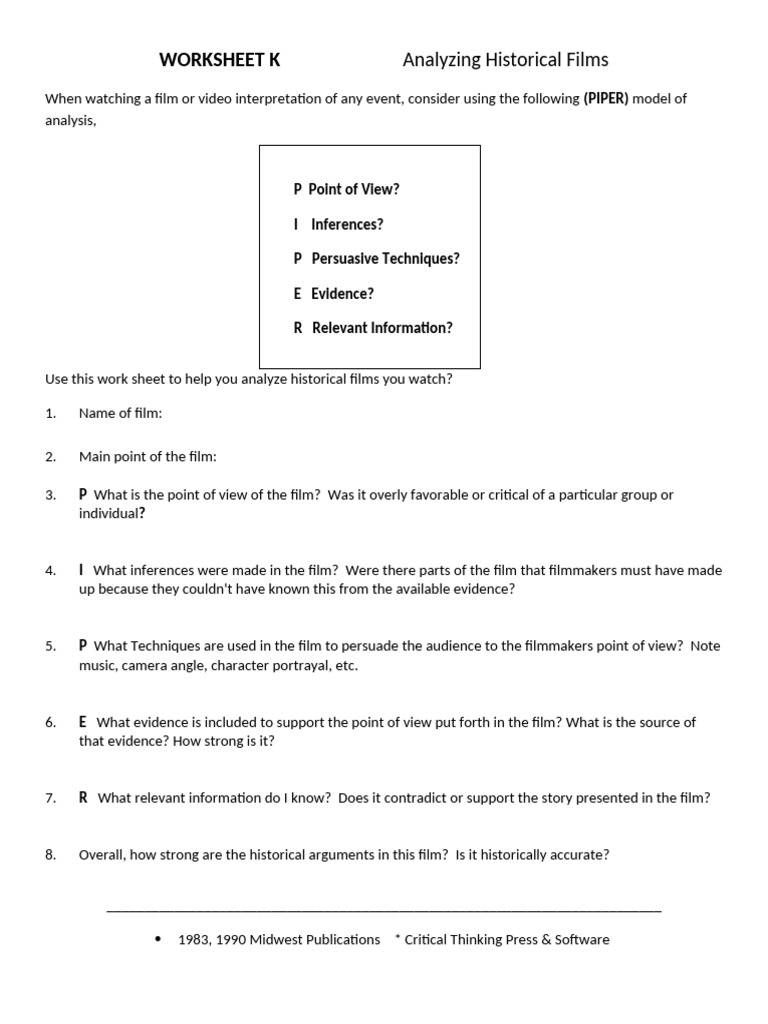 WORKSHEET K Analyzing Historical Films %285%29 | PDF