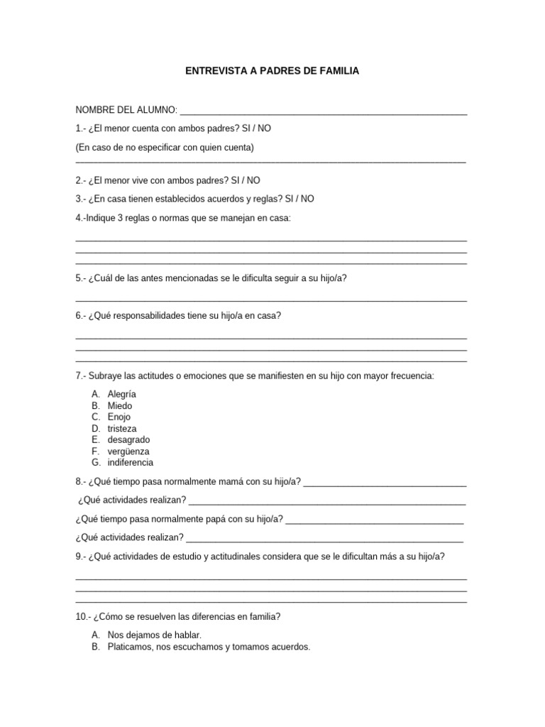 Entrevista a Padres sobre Crianza y Normas | PDF