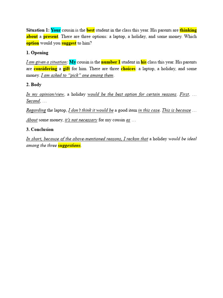 Sample Structures For Speaking Tests - Part 2 | PDF
