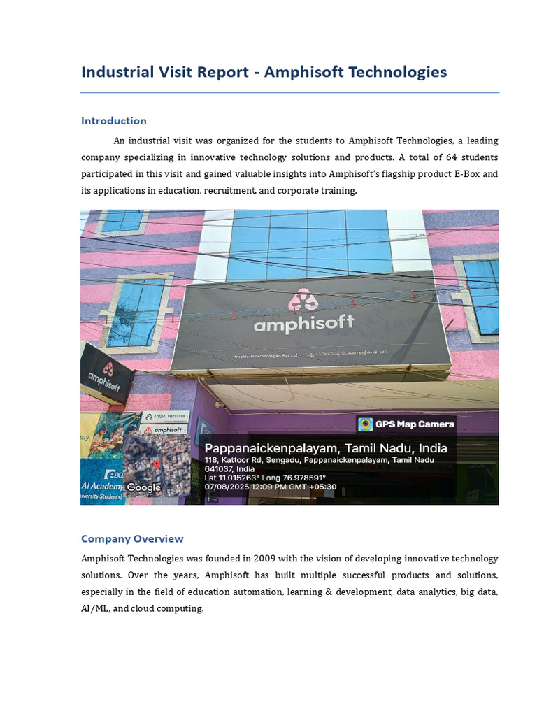 Industrial Visit Report Amphisoft | PDF | Cloud Computing | Artificial ...