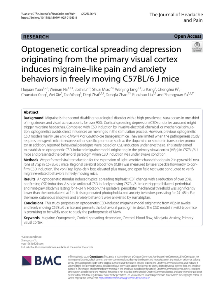 Optogenetic Cortical Spreading Depression Originating From The Primary ...