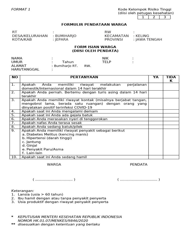 Form Pendataan Warga | PDF