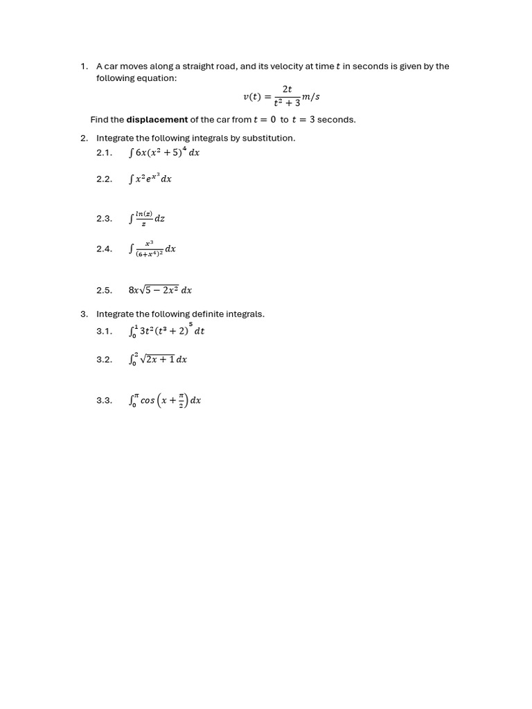 Integral by Substitution Questions | PDF