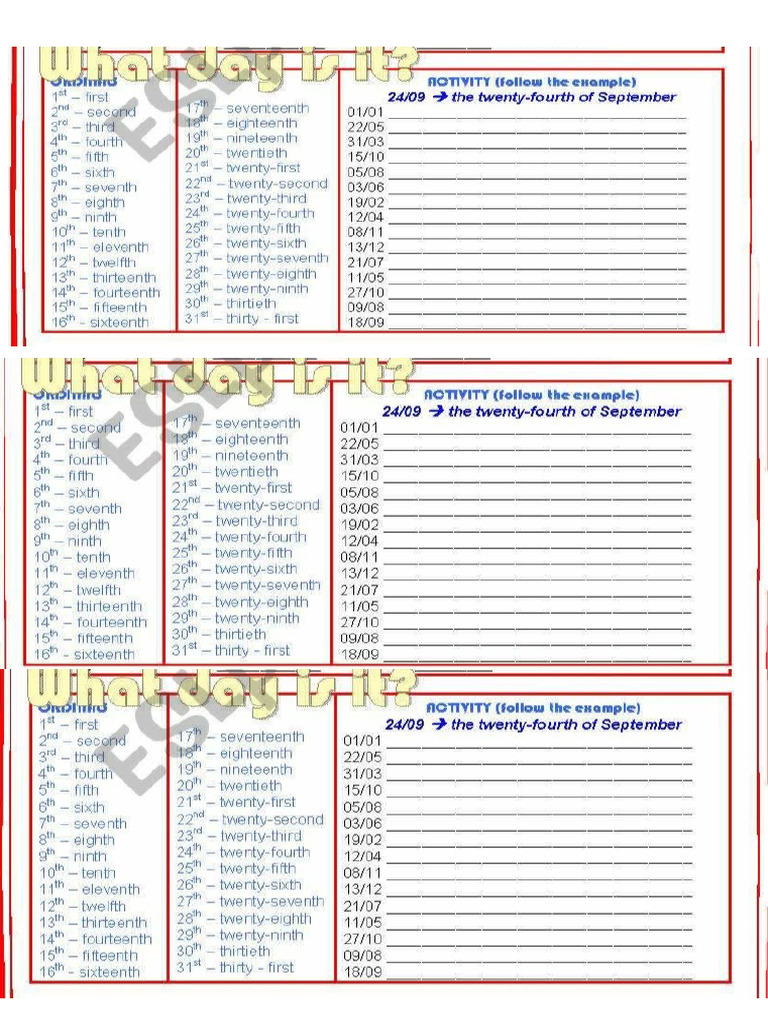 Dates Ordinal Numbers (À Découper) - Copie | PDF