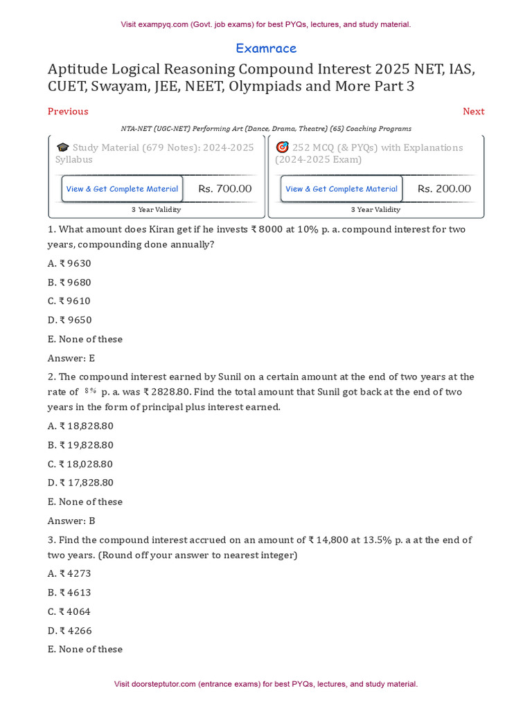 Aptitude Logical Reasoning Compound Interest Part 3 | PDF | Interest ...