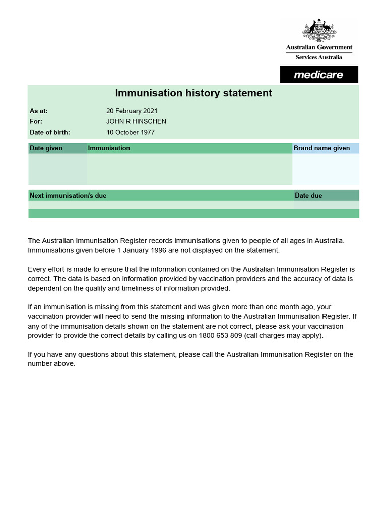 Immunisation History Statement | PDF
