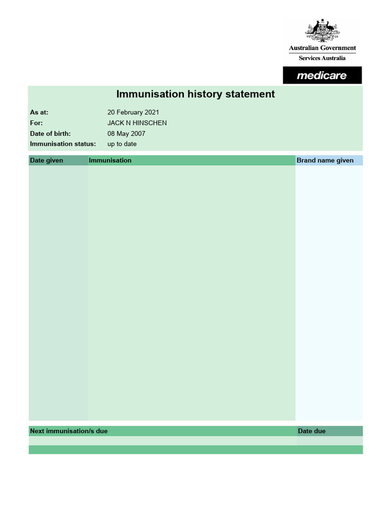 Immunisation History Statement 4 | PDF | Vaccines | Public Health