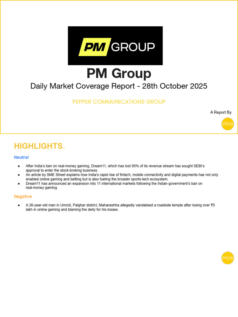 PM Group Daily Market Coverage Report - 28th October, 2025, by PCG ...