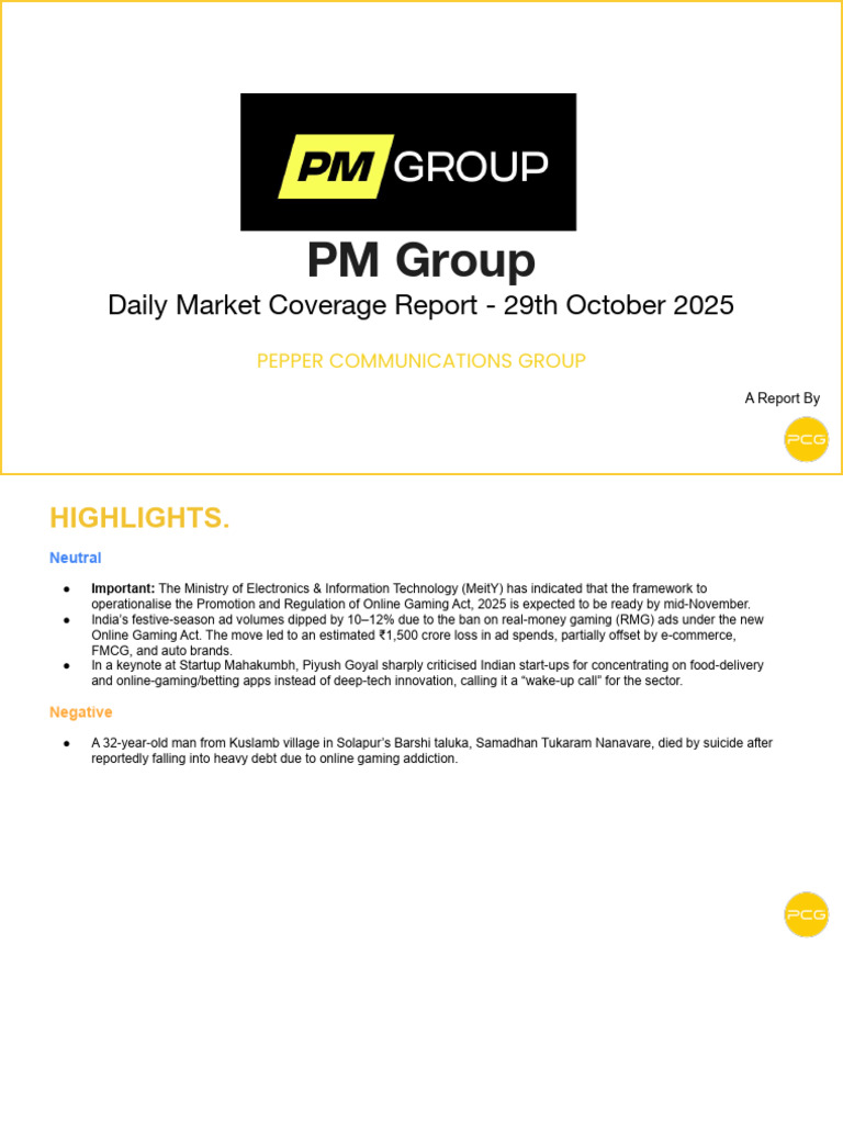 PM Group Daily Market Coverage Report - 29th October, 2025, by PCG ...