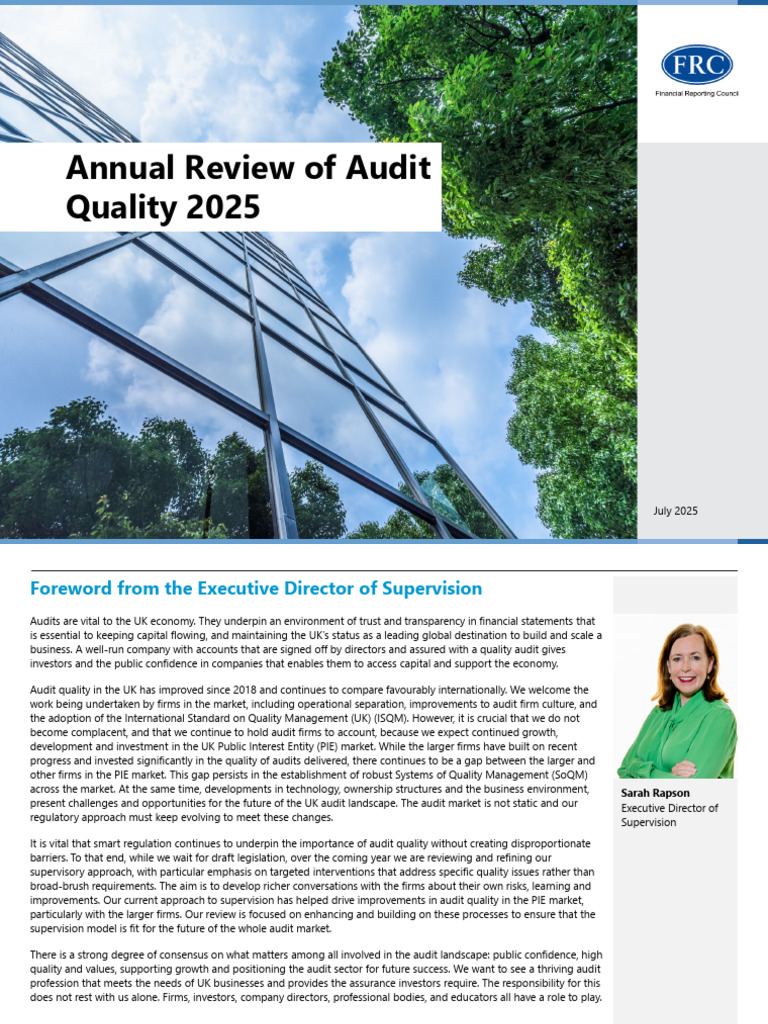 UK Audit Quality Review 2025 Insights | PDF | Audit | Risk