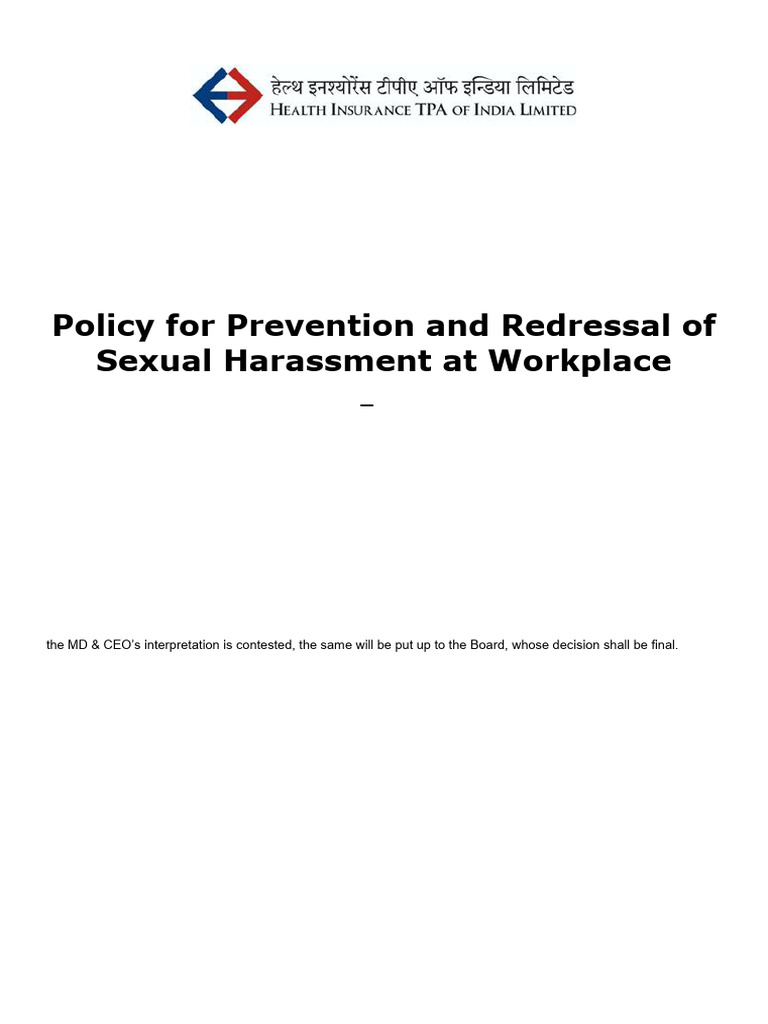 HITPA - Policy On Prevention and Redressal of Sexual Harassment at ...