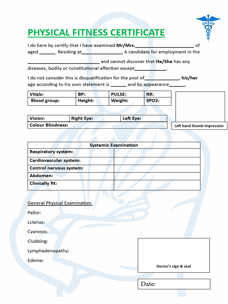Physical Fitness Certificate | PDF