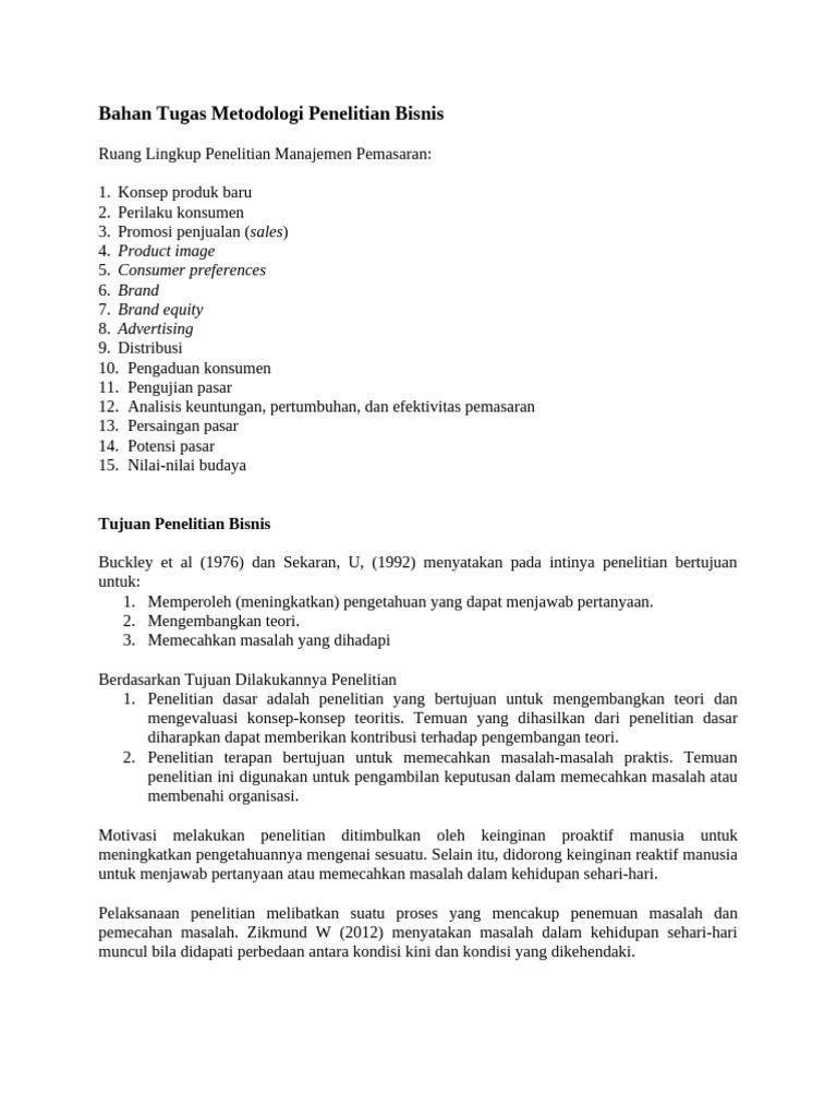 Bahan Tugas Metodologi Penelitian Bisnis | PDF