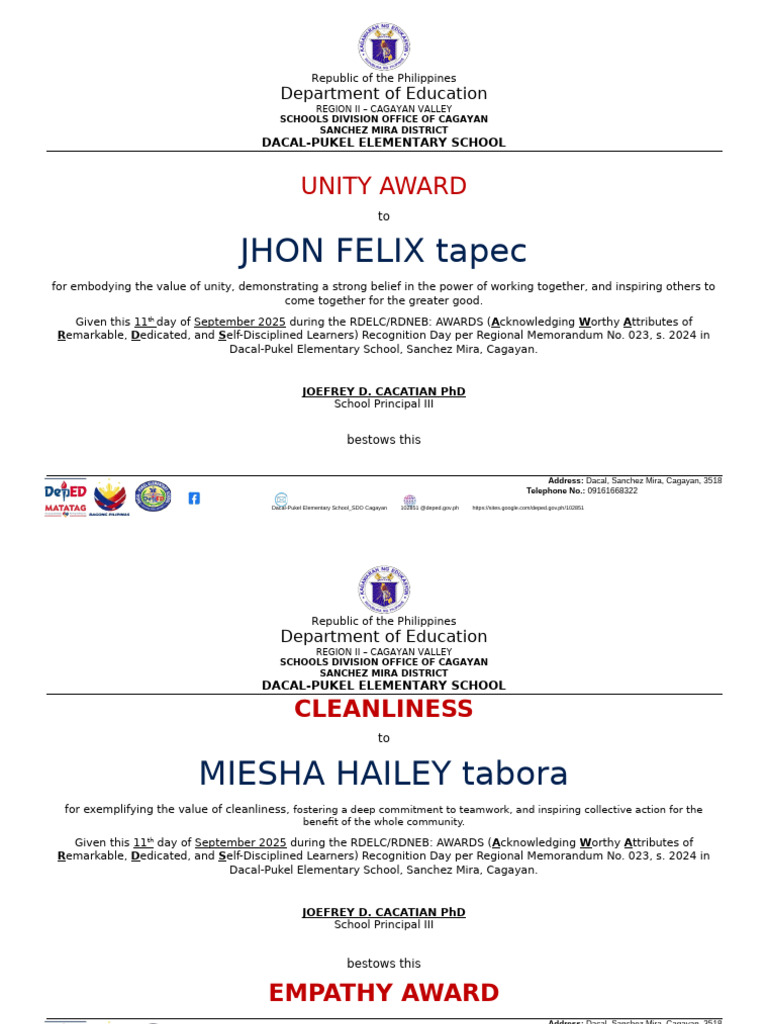 Project VITAL Certificates Rubrics and List of Awardees Template (2 ...